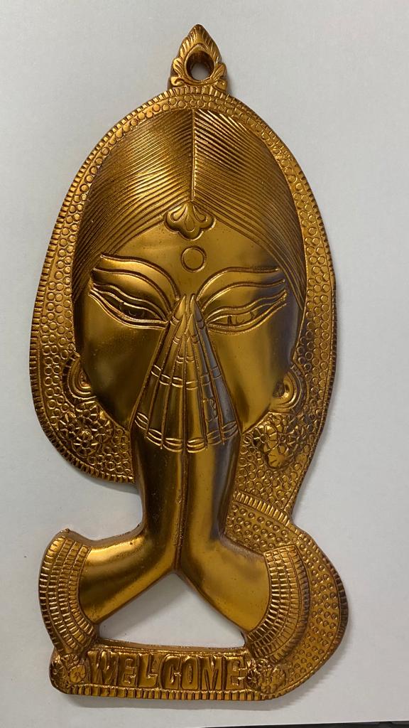 Welcome Namaste Lady Face Wall Copper Hanging - Pick Use